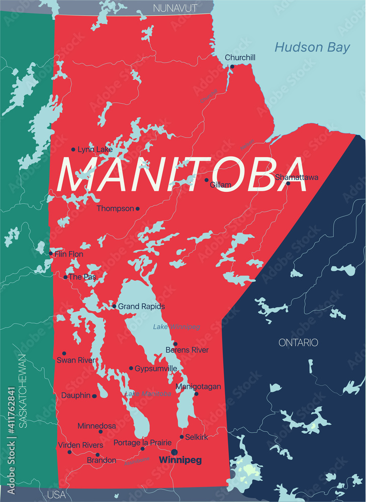 Manitoba province vector editable map of the Canada with capital ...
