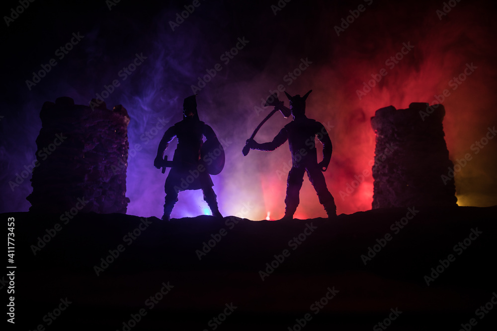 Medieval battle scene. Silhouettes of figures as separate objects ...