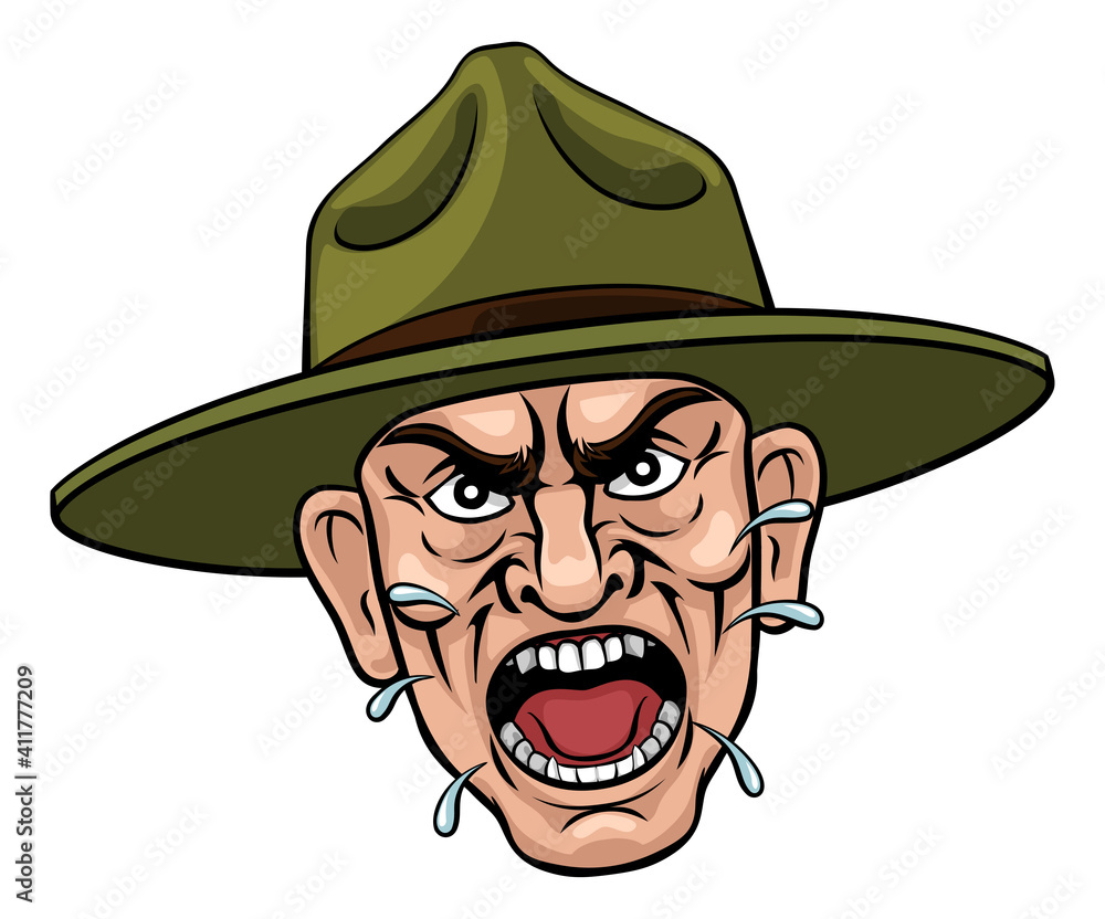 An angry army bootcamp drill sergeant soldier shouting cartoon Stock ...