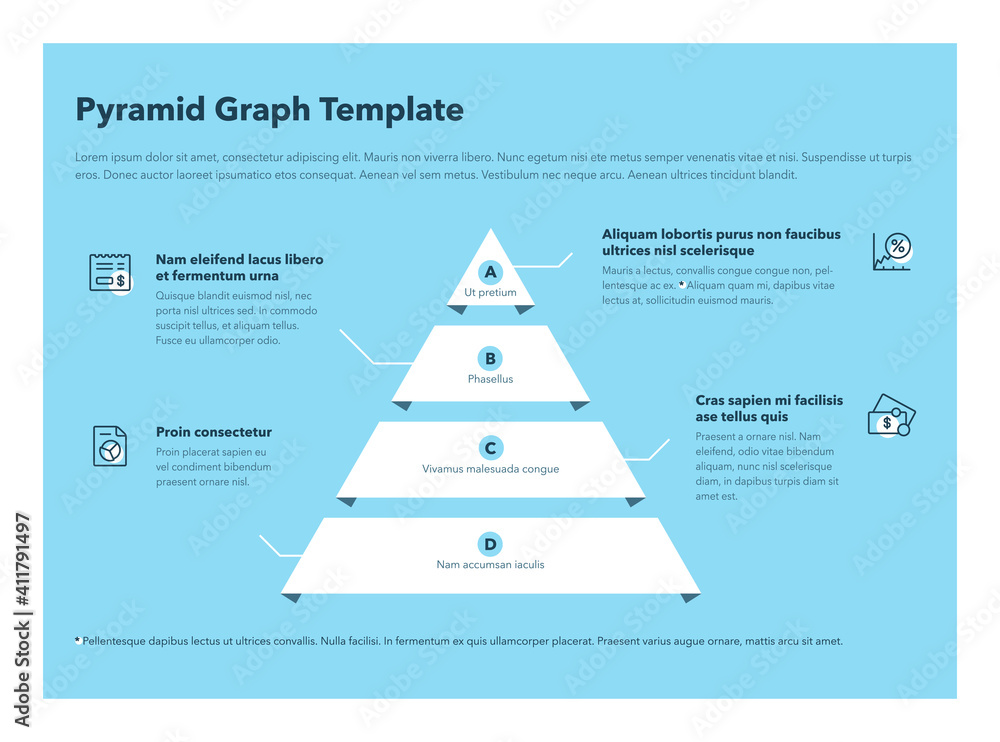 Pyramid graph template with 4 colorful steps - blue version. Easy to ...