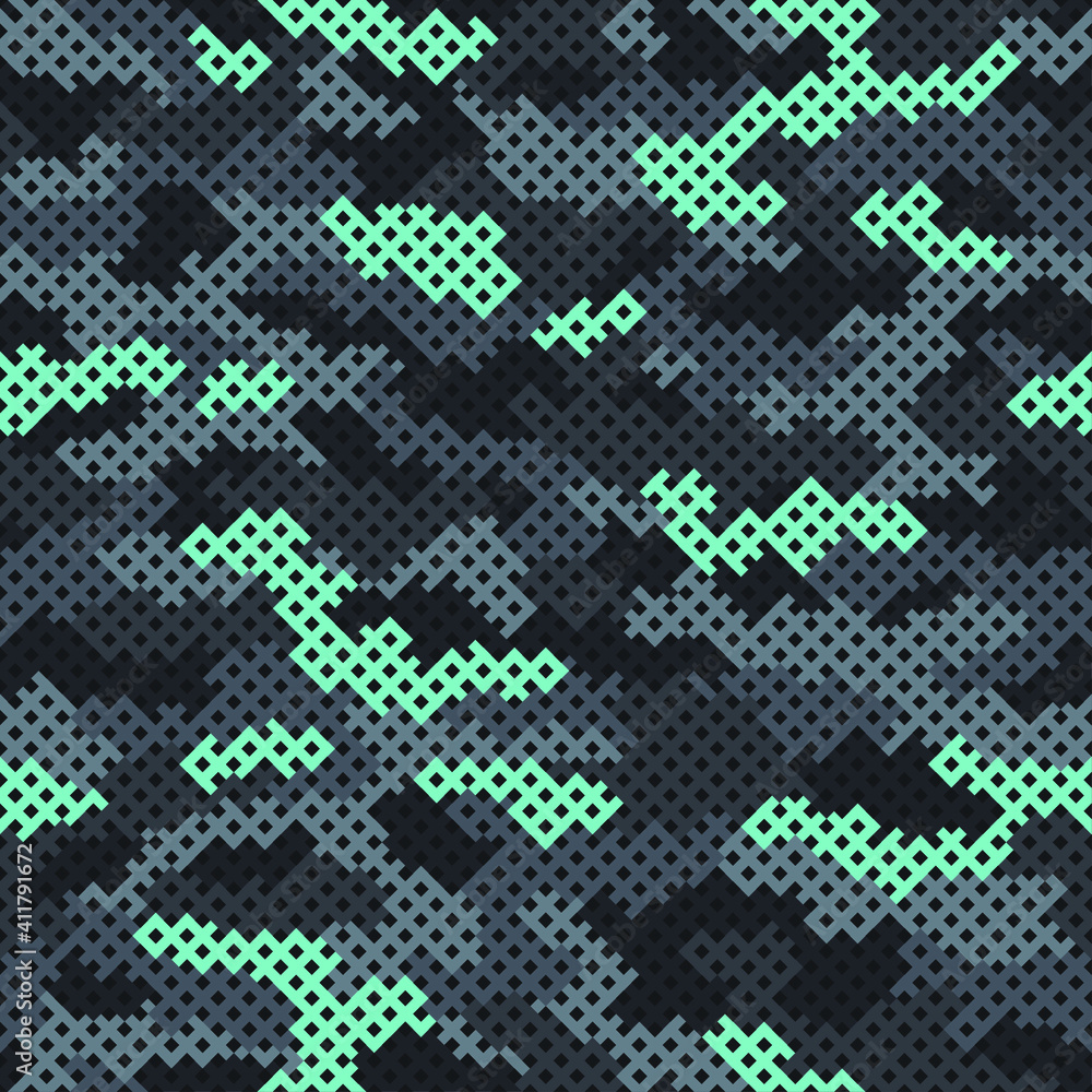 Camouflage grid seamless pattern. Abstract modern endless camo texture ...