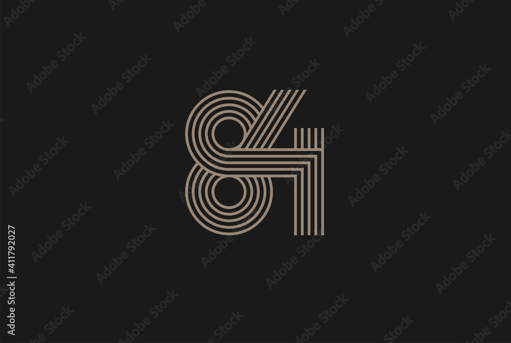 Number 84 Logo, Monogram Number 84 logo multi line style, usable for anniversary and business ...
