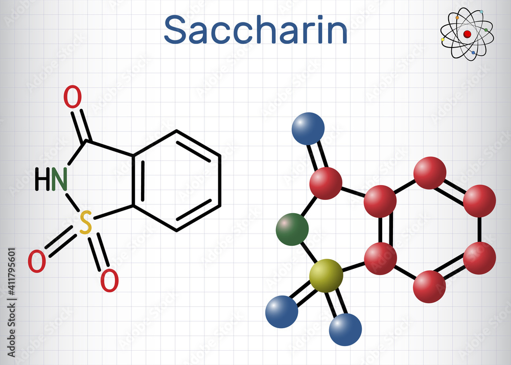 Saccharin molecule. It is artificial sweetener, sweetening agent ...