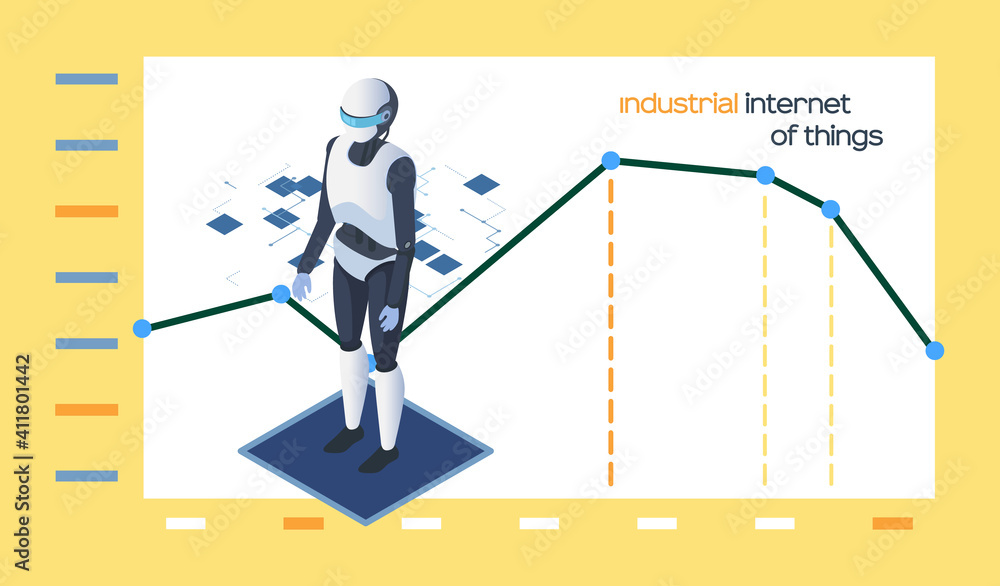 Robot artificial intelligence and dynamics indicators graph with marks ...