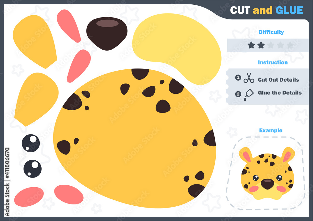 Cartoon cheetah. Education paper game for preshool children. Cut parts ...