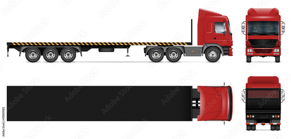 Flatbed trailer truck vector mockup on white for vehicle branding ...