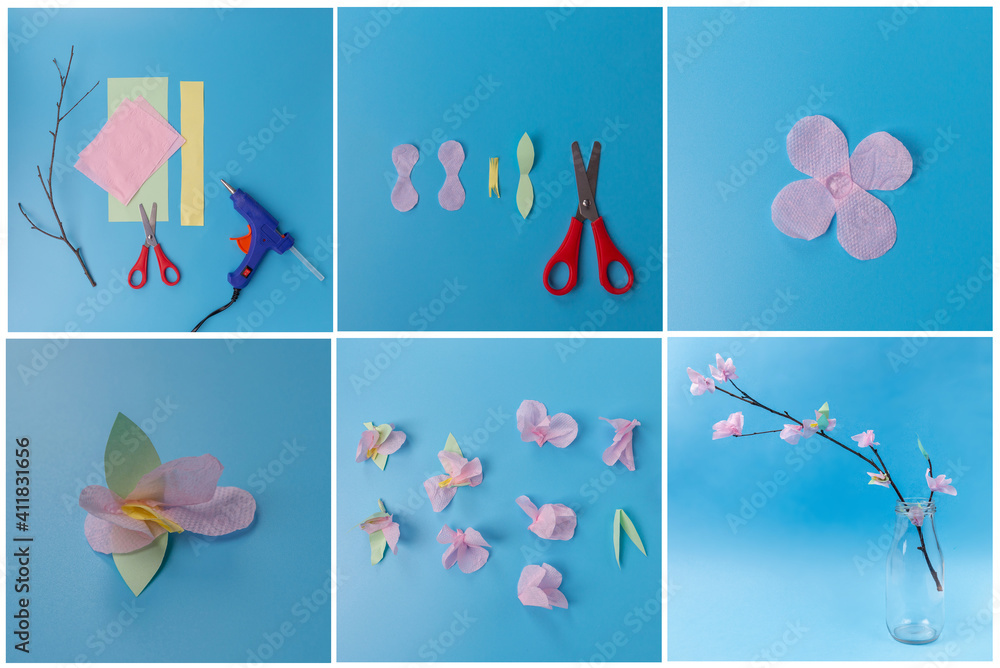 how to make a tree branch with flowers, step by step instruction, DIY ...