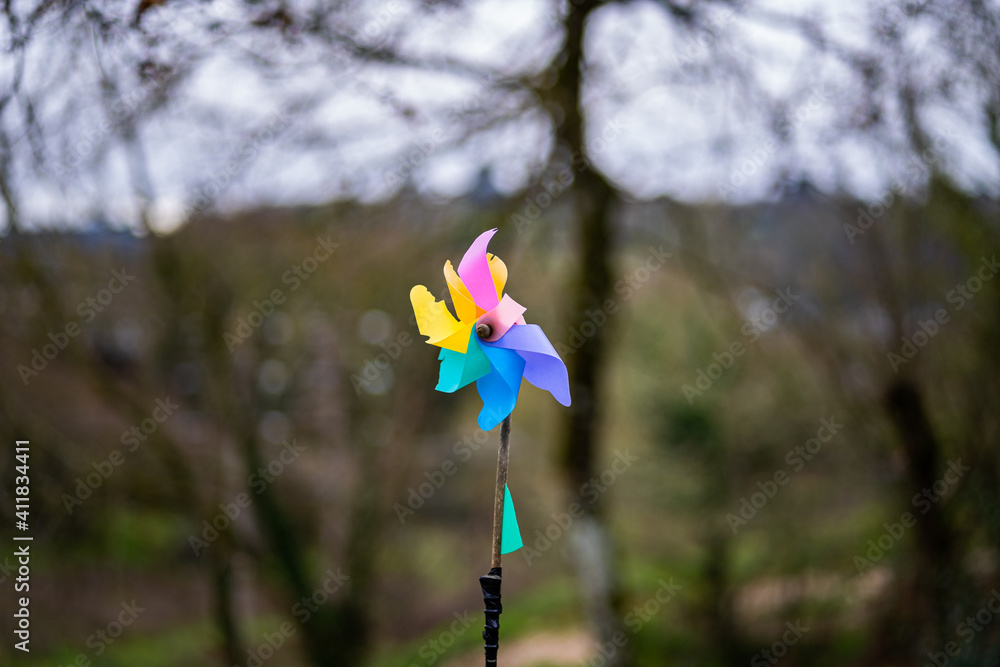Windmill made with recycled materials and plastics, of various colors ...