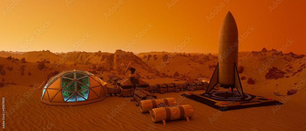an outpost on the red planet mars (3d rendering) Stock Illustration ...
