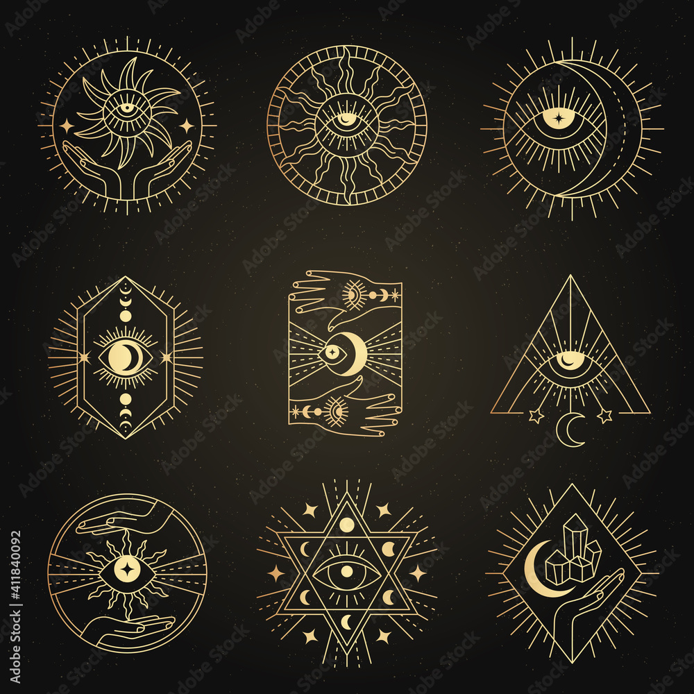 Occult emblems. Meditation alchemy mystical esoterism magic symbols ...