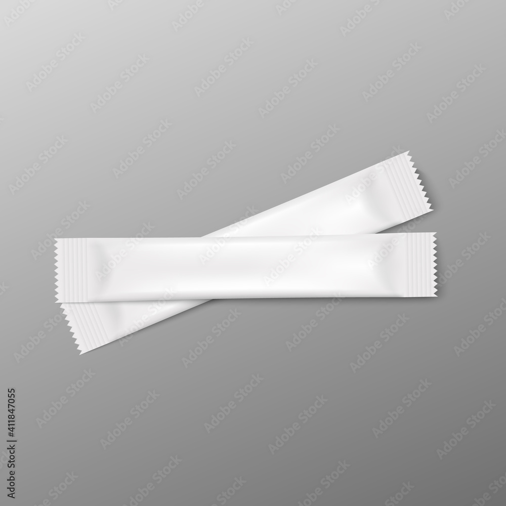 Stick packs laying crossed to each other, realistic vector illustration ...