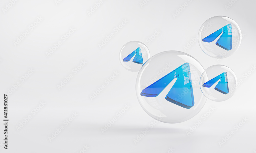 Telegram Acrylic Icon Inside Bubble Glass Copy Space 3D Stock ...