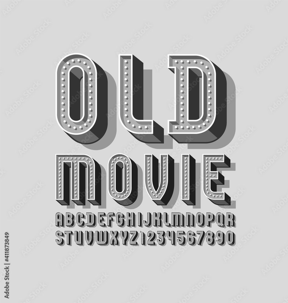 3D old gray font, retro volumetric alphabet, condensed letters and ...