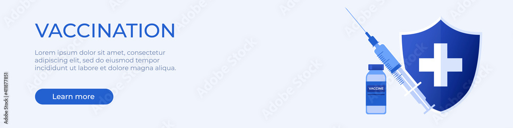 Horizontal vector banner with vaccination headline on blue background ...