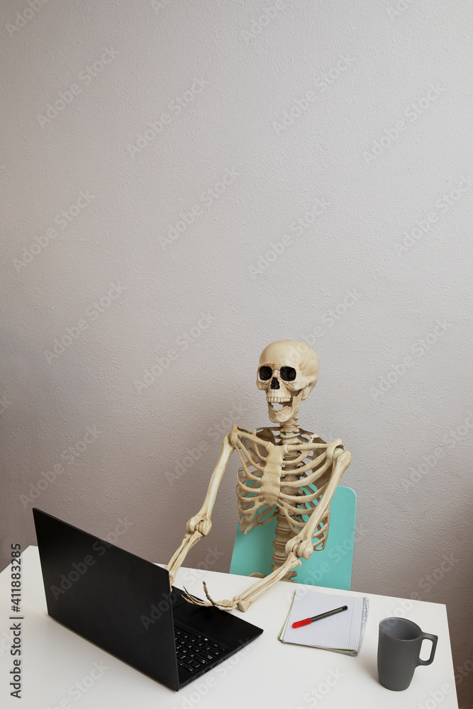 Esqueleto trabajando a muerte delante su ordenador foto de Stock ...