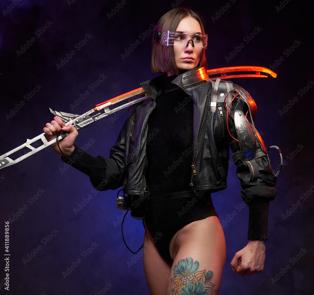 Stylish and at the same time dangerous woman assassin from future with ...