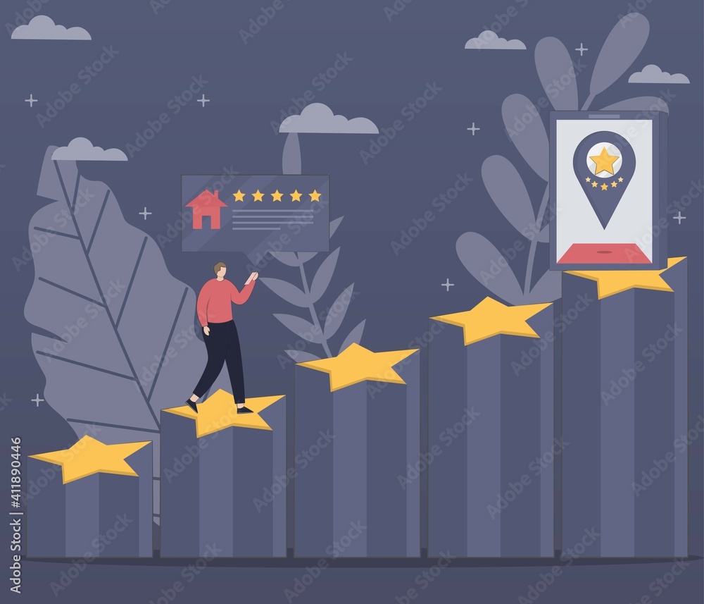 Location rating Vector illustration with character. Rating of the cafe ...