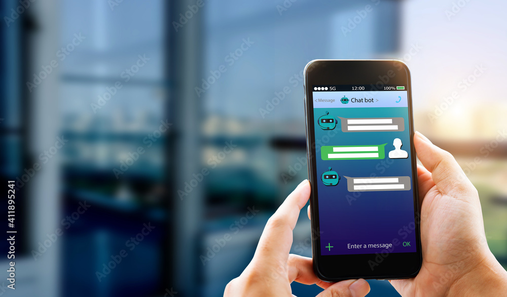 artificial intelligence,AI chat bot concept.close-up of man hands ...