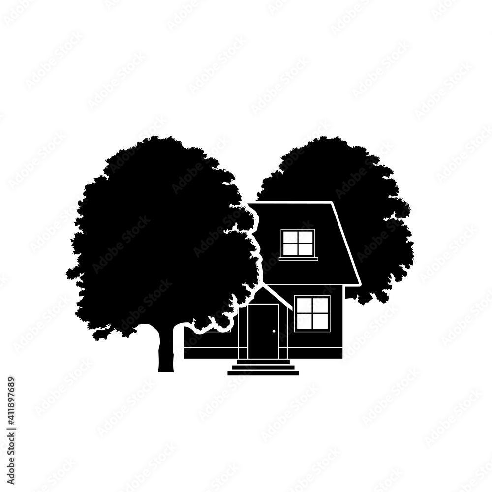 House with tree illustration logo design symbol isolated on white ...