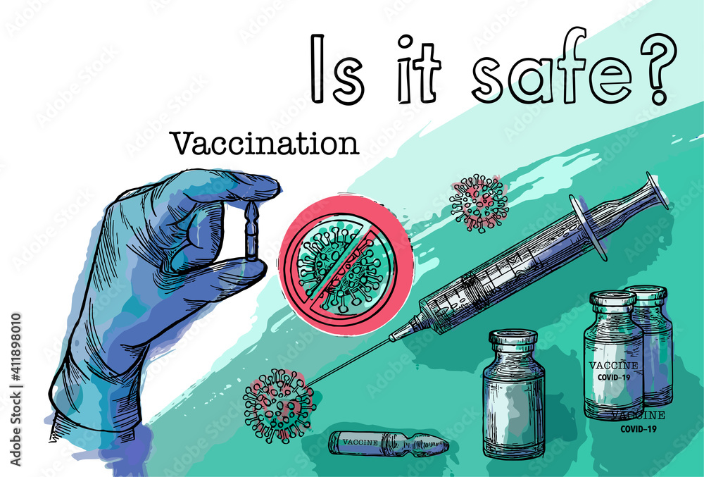 Vaccination banner in sketch style with handwriting question on safety ...