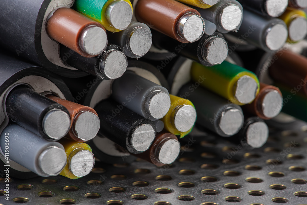 Aluminum high-voltage electrical cable closeup Stock Photo | Adobe Stock