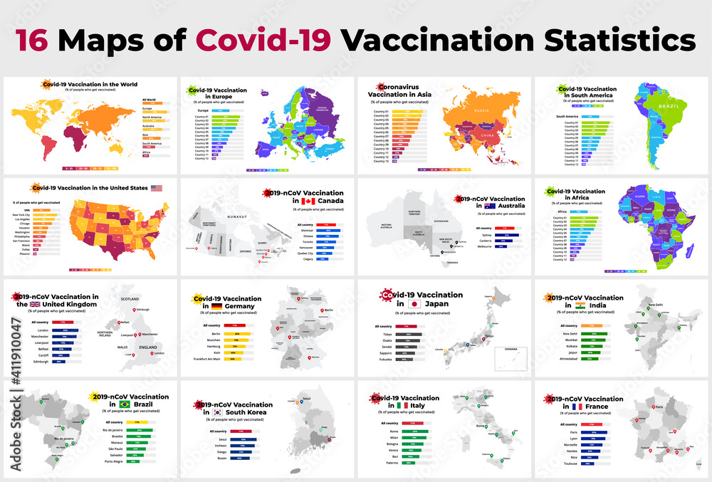 Covid-19 vaccine infographic. Coronavirus vaccination in Europe, North ...