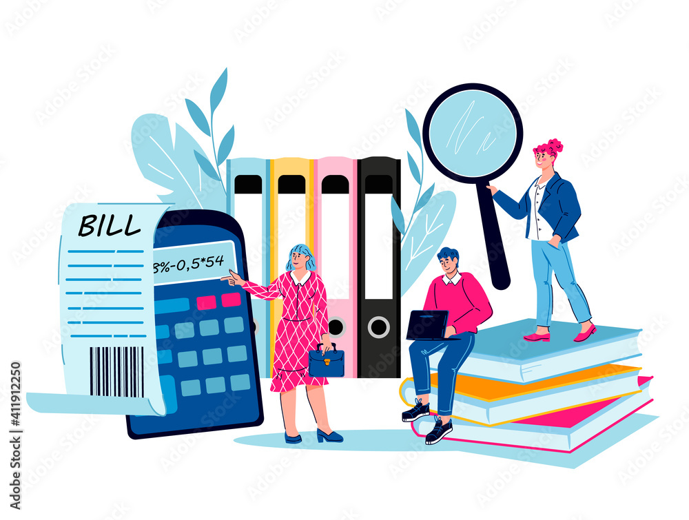 Business accounting and financial audit services concept with tiny ...