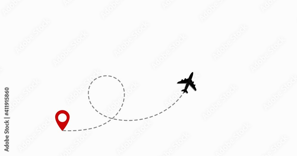 Flying airplane and leaving a dashed line trace. Plane flying from one ...