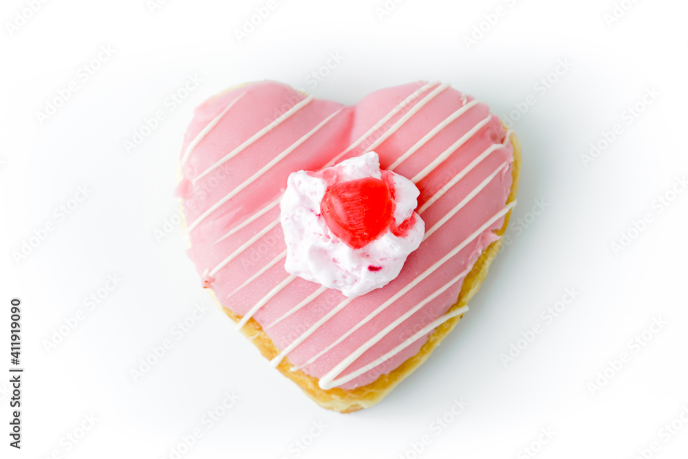 Heart shaped donut on white Background for bakery, wedding and ...