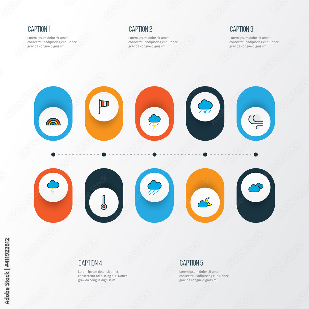 Vetor de Climate icons colored line set with degree, wind vane ...