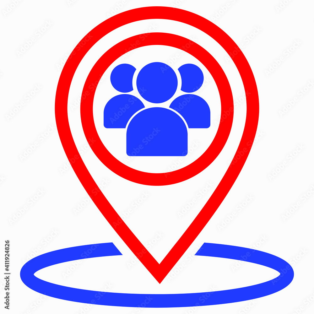 Group of people location icon. Gathering people. Place on the map of ...