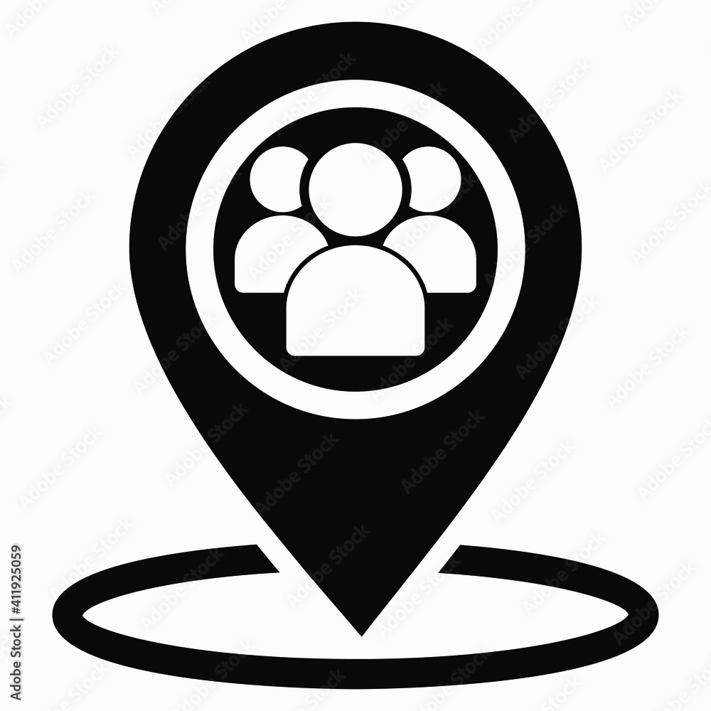 Group of people location icon. Gathering people. Place on the map of ...