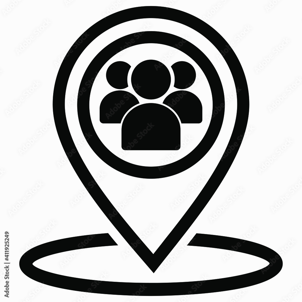 Group of people location icon. Gathering people. Place on the map of ...