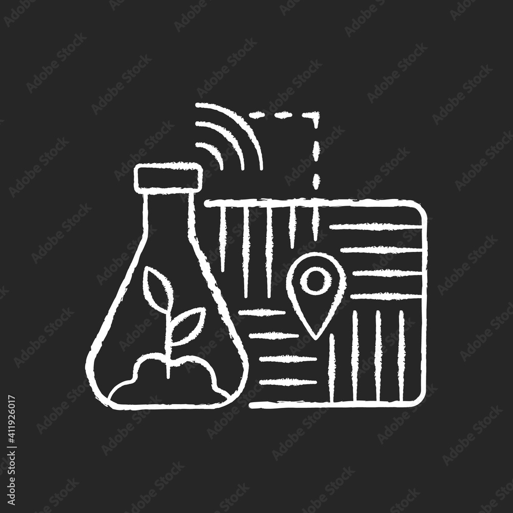 GPS soil sampling chalk white icon on black background. Precision ...