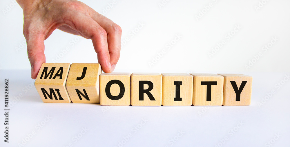 Minority or majority symbol. Businessman turns a cube and changes the ...