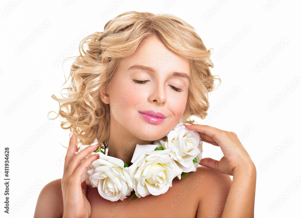 Fashion Beauty Model Girl with flowers. Perfect skin. Woman with a ...