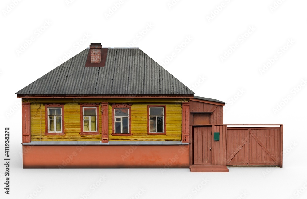 Old village house render on a white background. 3D rendering Stock ...