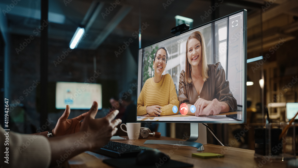 Handsome Black African American Project Manager is Making a Video Call ...