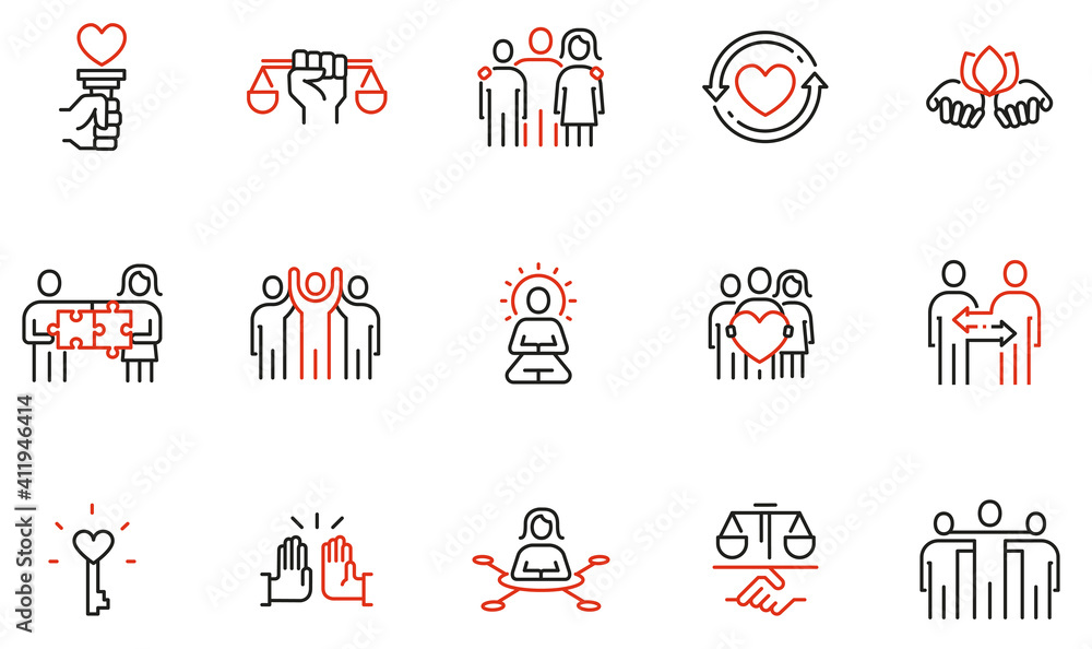Vector Set of Linear Icons Related to Harmony to Relationships ...