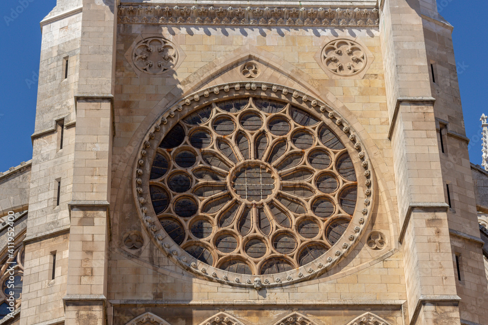 Castilla Leon, Spain - September 5, 2020: Detail of the rose window of ...