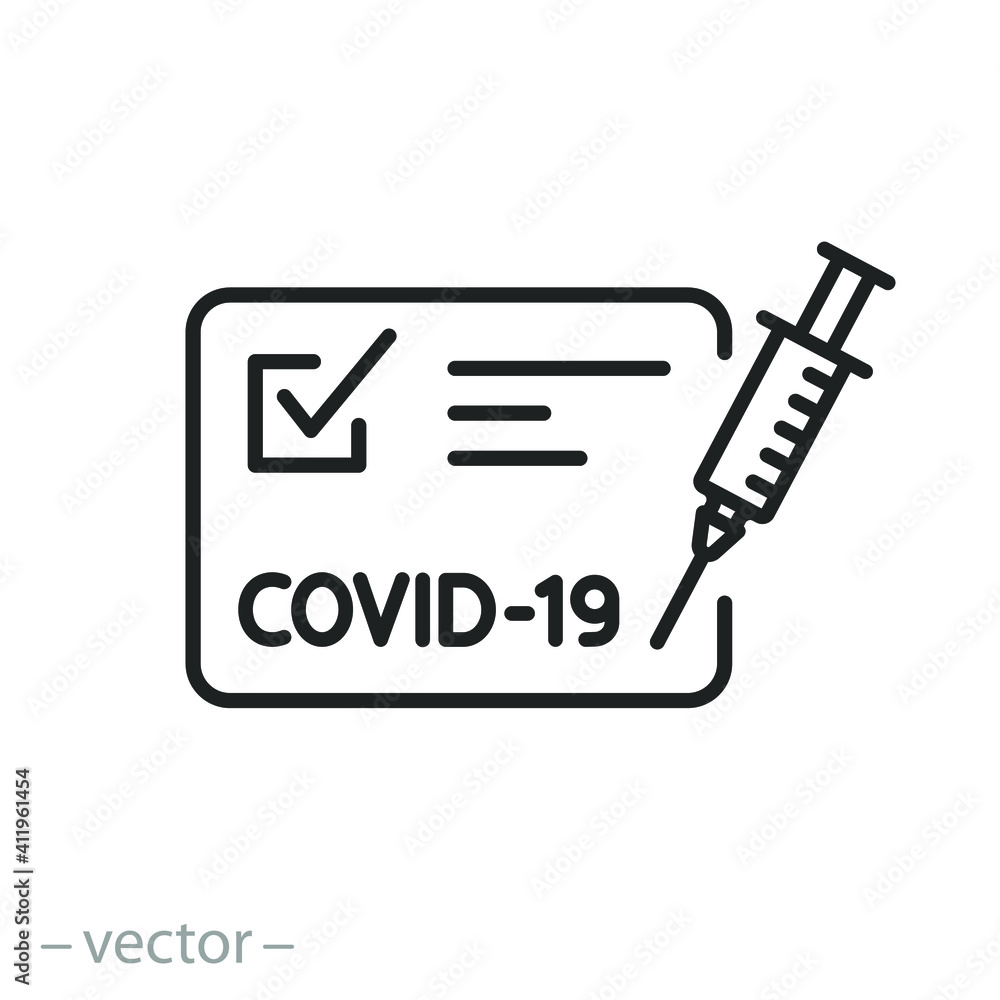 vaccine passport icon, vaccination certificate against covid-19 with ...