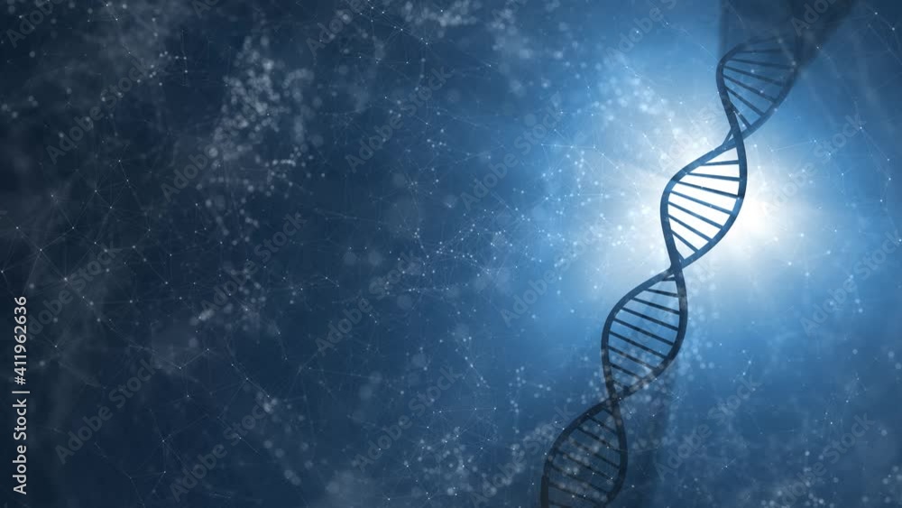 Abstract volumetric light with 3d dna structure rotation. Artistic ...