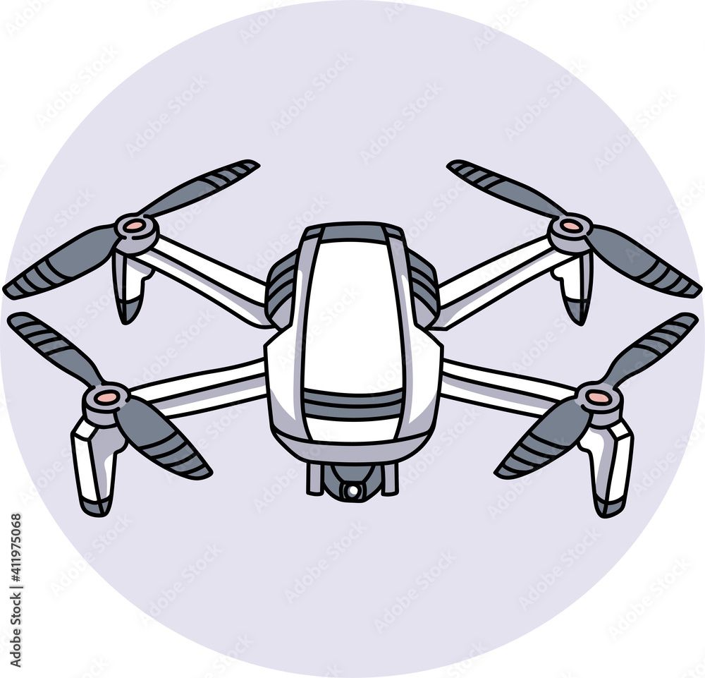 Hand drawn vector illustration of a drone. Cute quadrocopter doodle ...