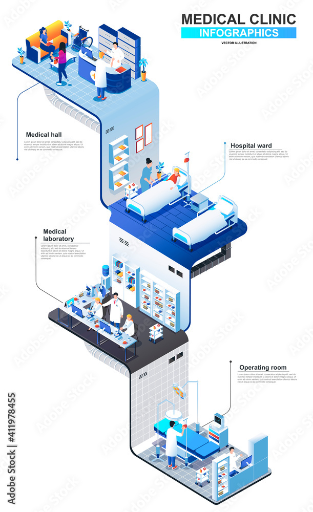 Medical clinic modern isometric infographics. 3d isometry graphic ...