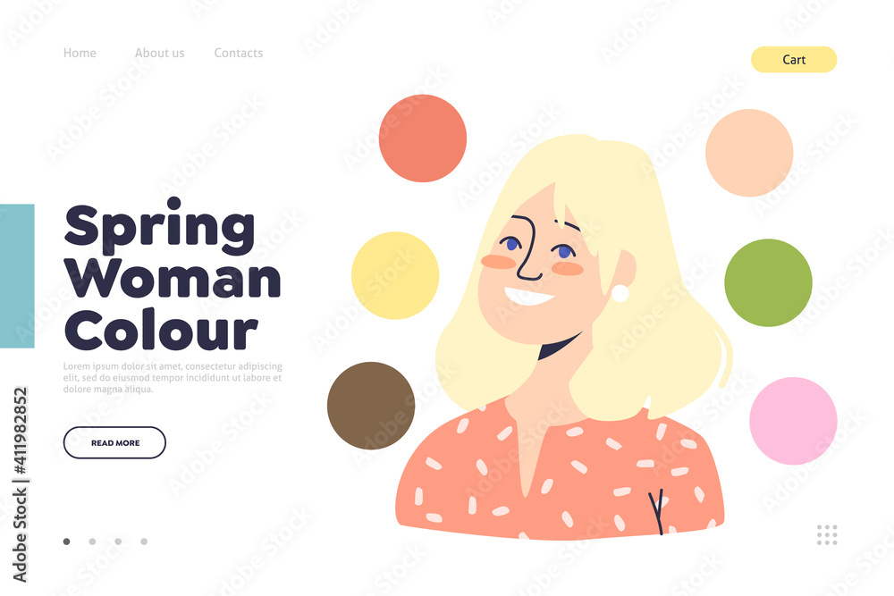 Spring woman color type. Template landing page for seasonal color type ...