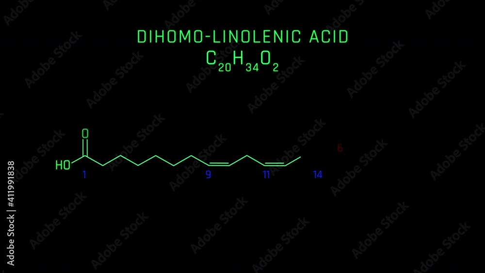 Stockvideo Dihomo-γ-linolenic acid or DGLA Molecular Structure Symbol ...