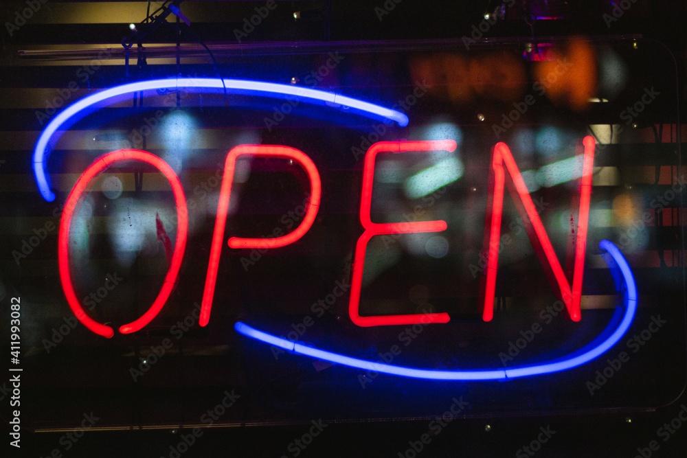 luminescent at night neon sign at the window of the bar Stock Photo ...