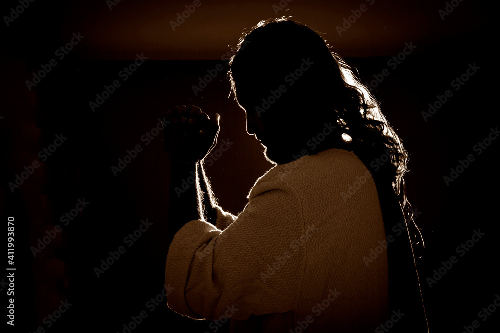 Jesus Christ praying at night Stock Photo | Adobe Stock