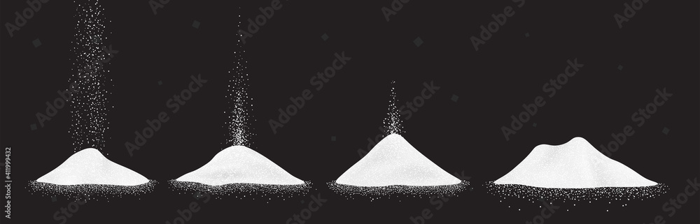 Sugar, salt or flour heap. Vector illustration set of white falling ...