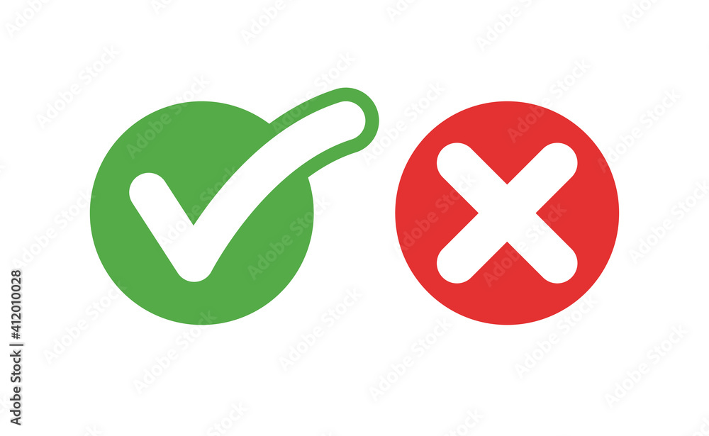 Check mark icons. Green tick and red x. Symbols of approval. Stock ...